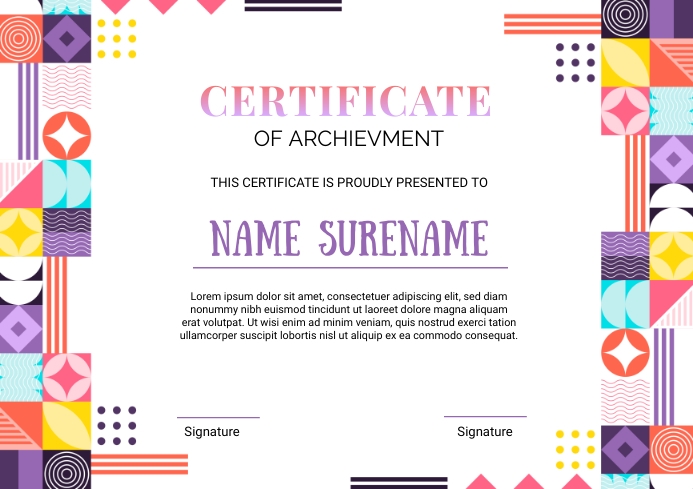 Color Flat Mosaic Certificate Template | PosterMyWall