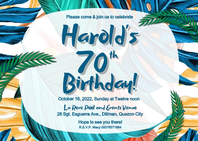 color leaves 70th birthday invite Template | PosterMyWall