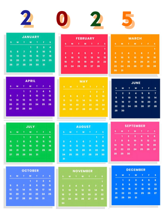 Colorful 2025 calendar template | PosterMyWall