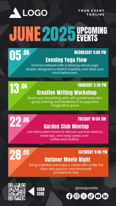 Colorful 2025 June Upcoming Events Calendar Schedule Instagram Reel ...