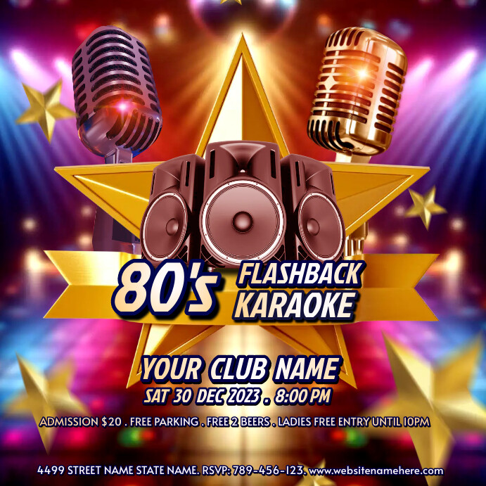 Colorful 80's Flashback Karaoke Party Flyer Template | PosterMyWall