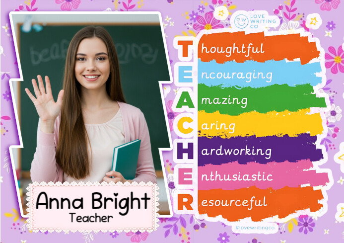 Colorful Acrostic Teacher Appreciation Card Template | PosterMyWall