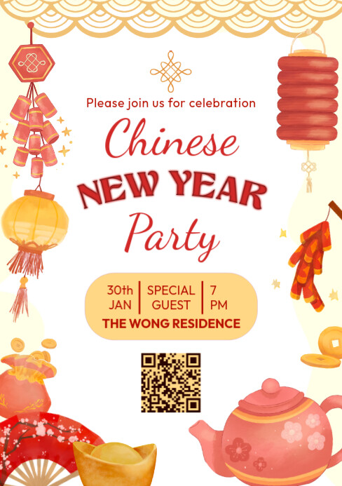 Copy of Colorful Chinese New Year Party Invitation Card A5 | PosterMyWall