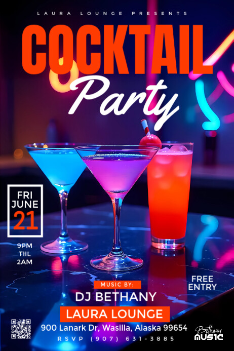 Colorful Cocktail Party Flyer Template | PosterMyWall