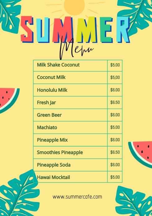 Summer Drink Cafe Menu Colorful Creative Template | PosterMyWall