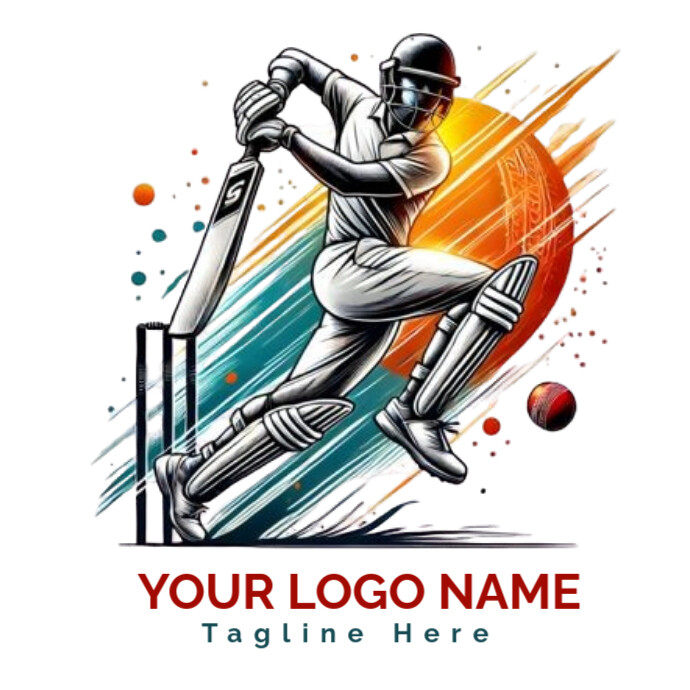 Copy of Colorful Cricket Batsman Hitting With Bat Logo | PosterMyWall