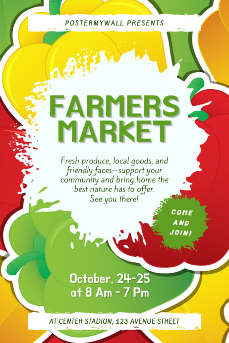 Colorful Cute Farmers Market Event Poster Template | PosterMyWall