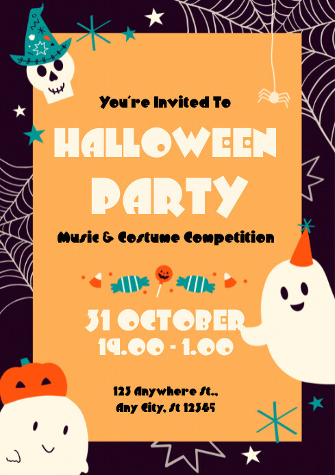 Colorful Cute Ghost Halloween Party Invitatio Template | PosterMyWall
