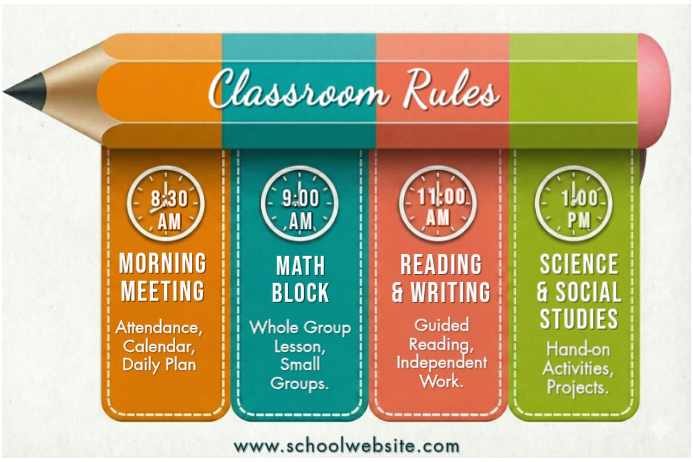 Colorful Daily Classroom Schedule Poster | Editable Pencil Design ...