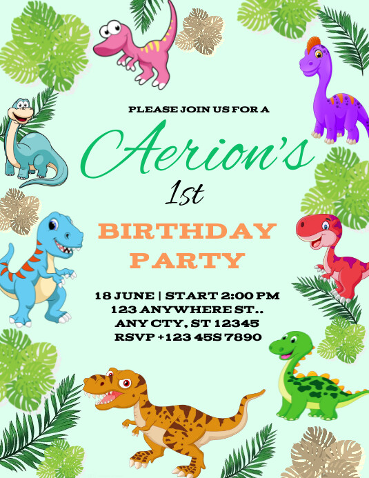 Colorful Dinosaur Birthday Theme Party Flyer Templat | PosterMyWall