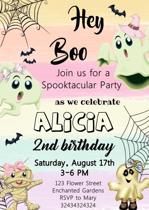 colorful Hey Boo Invitation Template | PosterMyWall