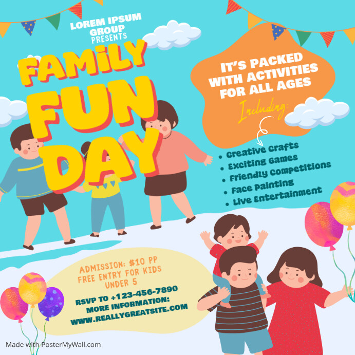 Colorful Illustrative Family Fun Day Instagra Template | PosterMyWall