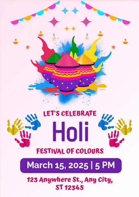 Colorful Illustrative Holi Festival A5 Template | PosterMyWall