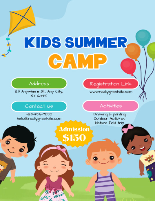 Colorful illustrative playful kids camp summer flyer Template ...