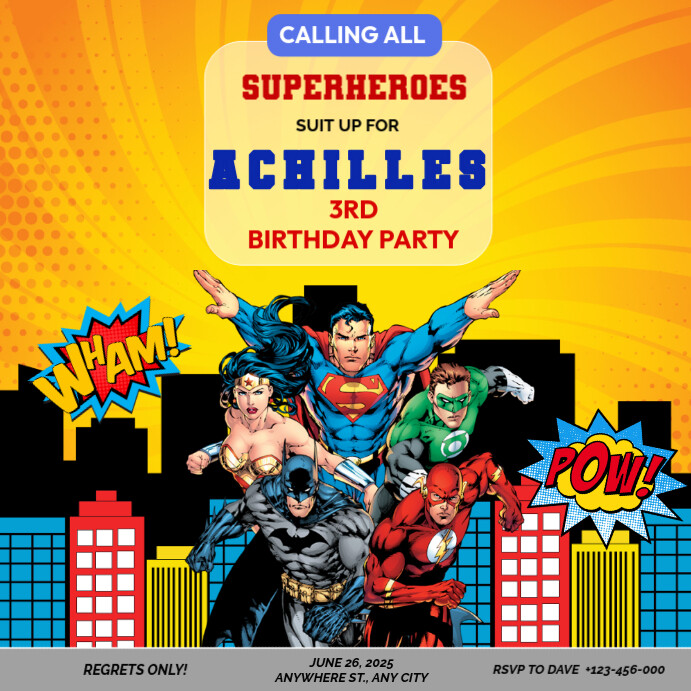 colorful illustrative superhero kids birthday invitation instahram post ...