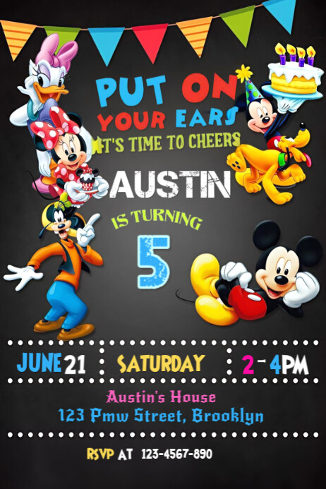Colorful Mickey Mouse Clubhouse Birthday Invitation Template | Editable ...