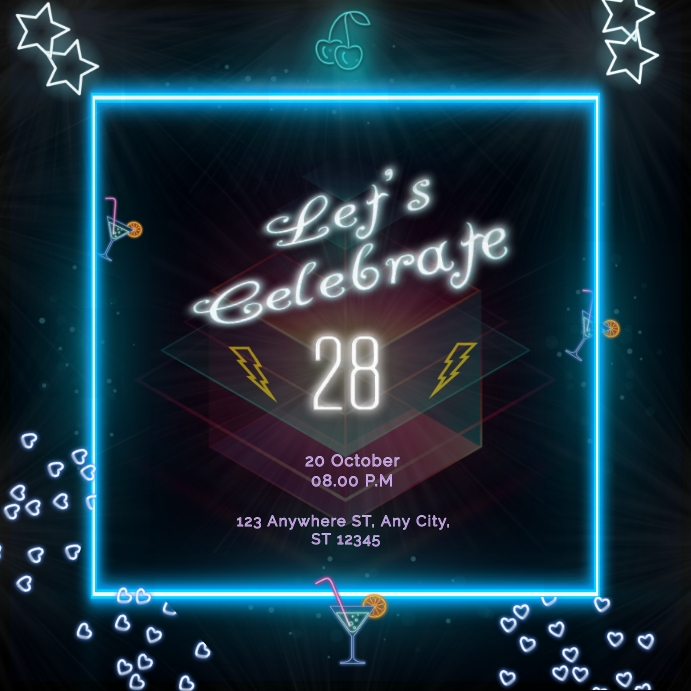 Colorful Neon Virtual Birthday Invitation Template | PosterMyWall