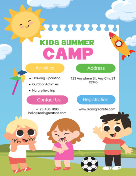 colorful playful kids summer camp flyer Template | PosterMyWall