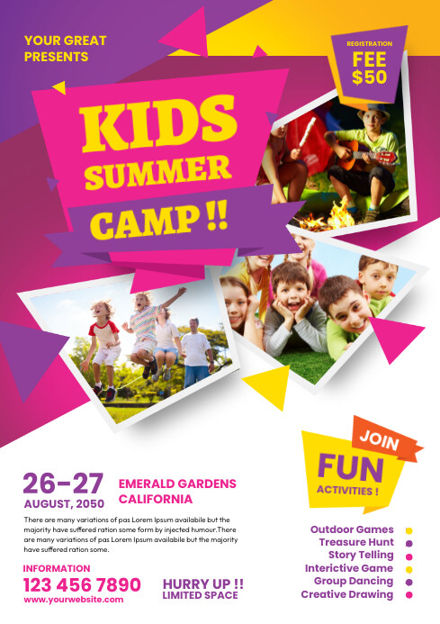 Colorful Professional Kids Summer Camp Flyer Template | PosterMyWall