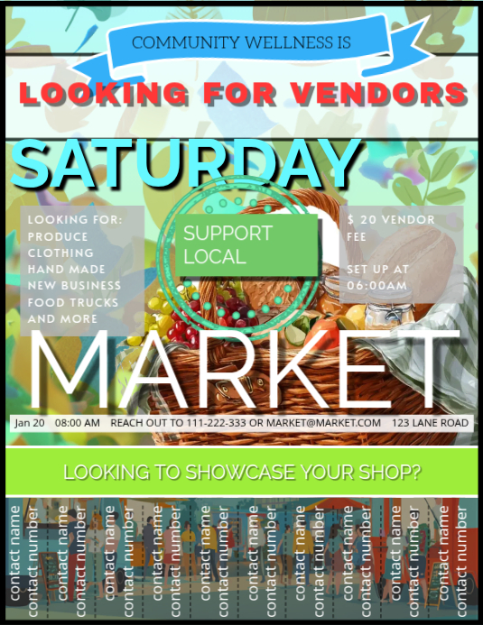 Colorful Saturday Food Market Vendor Outreach Produce Poster Template ...