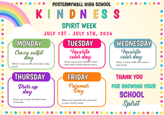 Copy of Colorful School Spirit Week Poster Template Editable Kindness ...