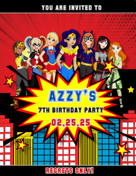 colorful superhero theme birthday invitation Template | PosterMyWall