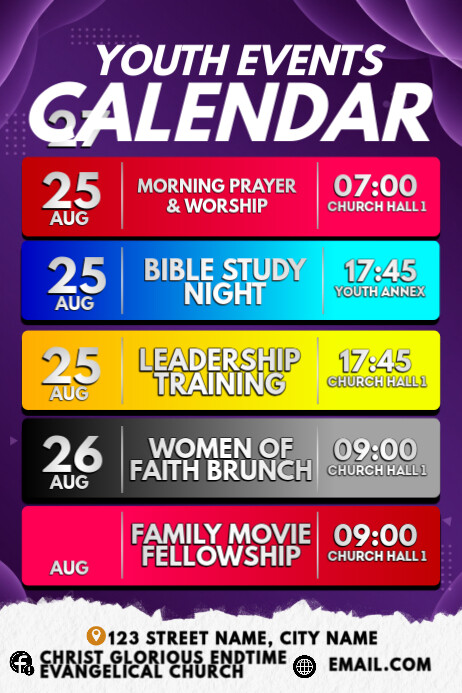 Copy of Colorful Youth Events Calendar | PosterMyWall