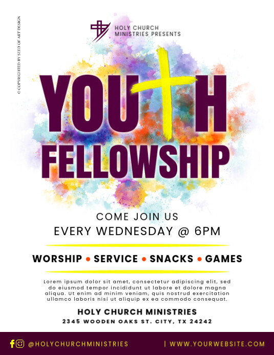 Copy of Colorful Youth Fellowship Church Service Flyer | PosterMyWall
