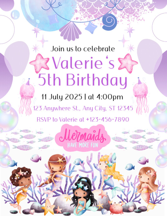 Copy of Colorfull Illustrative Mermaid Birthday Invitation Flyer (us ...