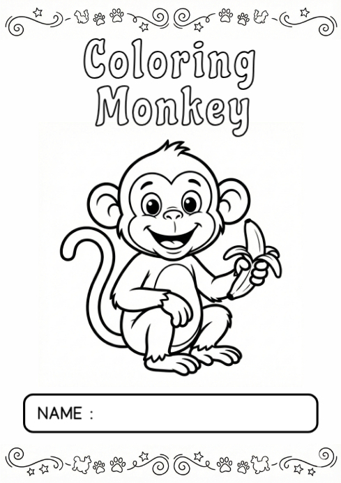 Coloring and Drawing Monkey for Child A4 Template | PosterMyWall