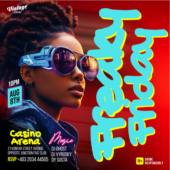 Colourful Freaky Friday Party Club Flyer for Social Media Template ...