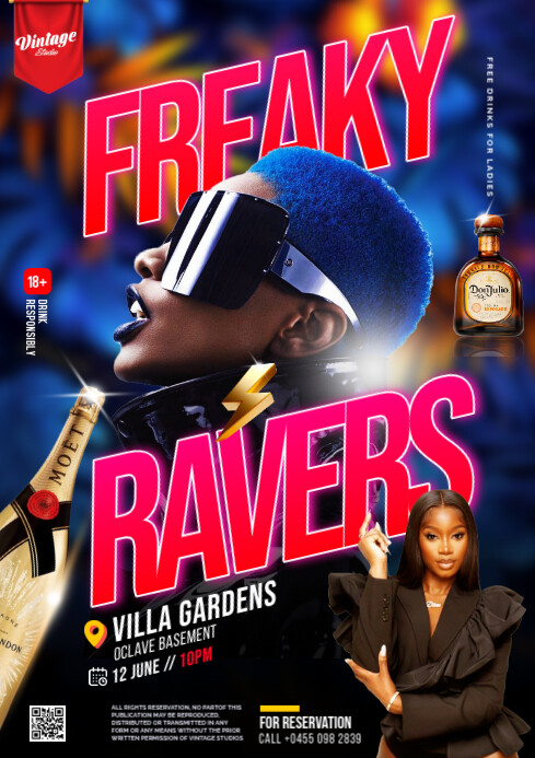 Colourful Freaky Ravers Party Poster Flyer A4 Template | PosterMyWall
