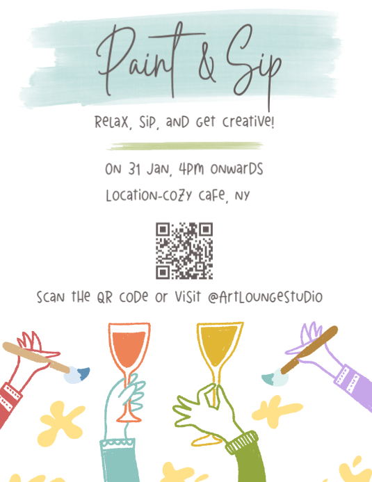 Colourful paint and sip event flyer Template | PosterMyWall