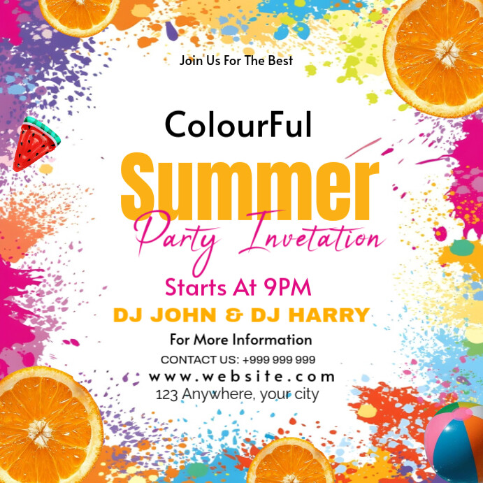 Plantilla de colourful summer party invetation | PosterMyWall