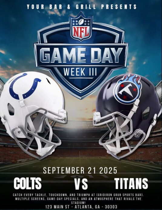 COLTS vs TITANS. nfl game day flyer. american football. Template ...