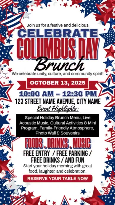 Columbus Day Brunch Template | PosterMyWall