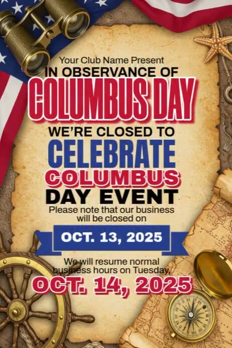 Plantilla de Columbus Day Close Notice | PosterMyWall