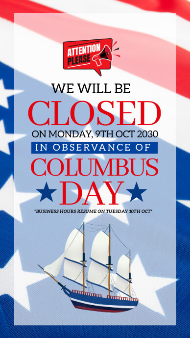 Plantilla de Columbus Day Closing Noticed Instagram Story | PosterMyWall