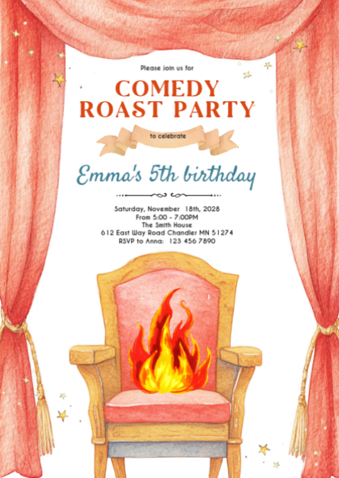 Comedy Roast birthday party invitation Template | PosterMyWall