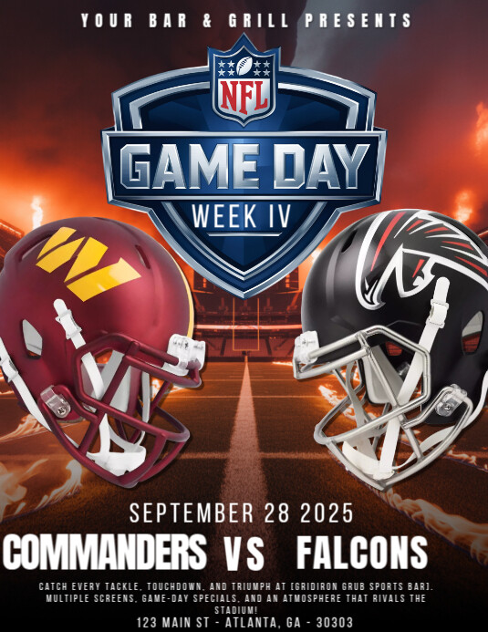 Copy of commanders vs falcons.. nfl game day flyer. american football ...