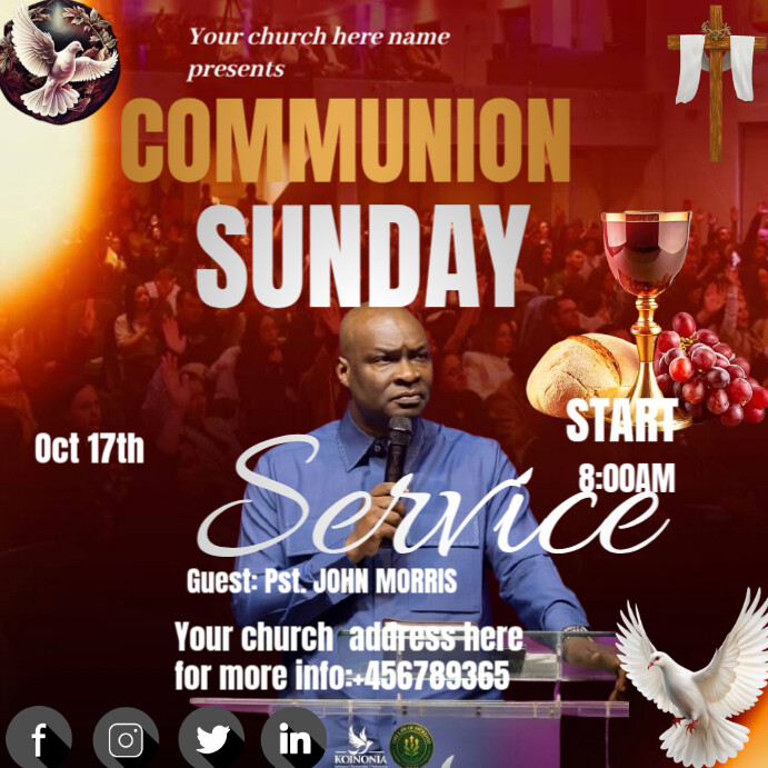 Communion Sunday service Template | PosterMyWall