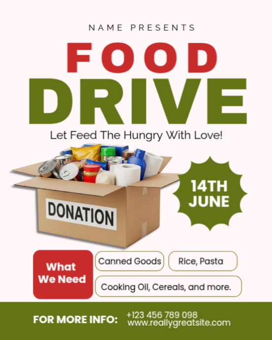 Copy of Community Food Drive Poster Template – Charity Donation Event ...