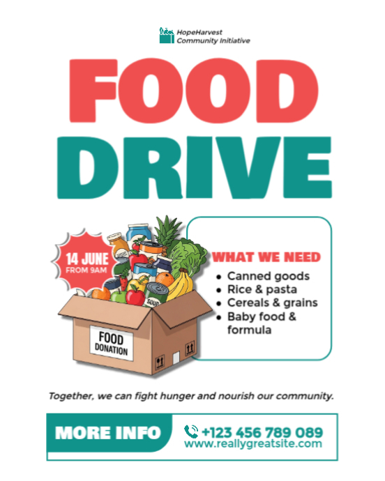 Copy of Community Food Drive Poster Template – Charity Donation Event ...