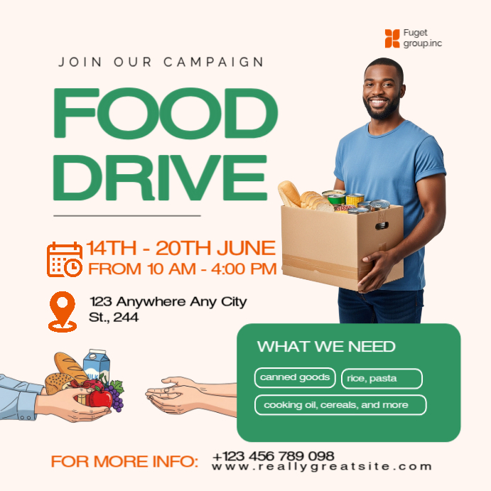 Community Food Drive Poster Template – Charity Donation Event Design ...
