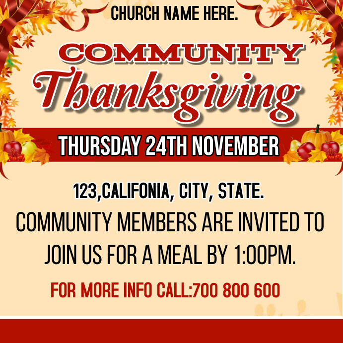 Community thanksgiving dinner invitations Template | PosterMyWall