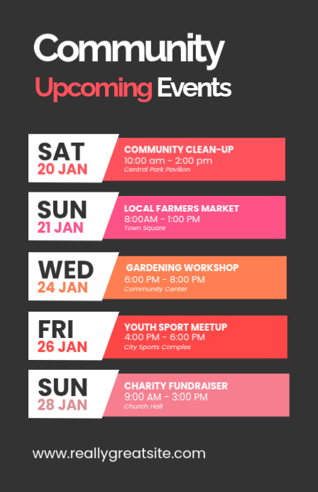Community Upcoming Events — Local Activities Flyer | Editable Template ...