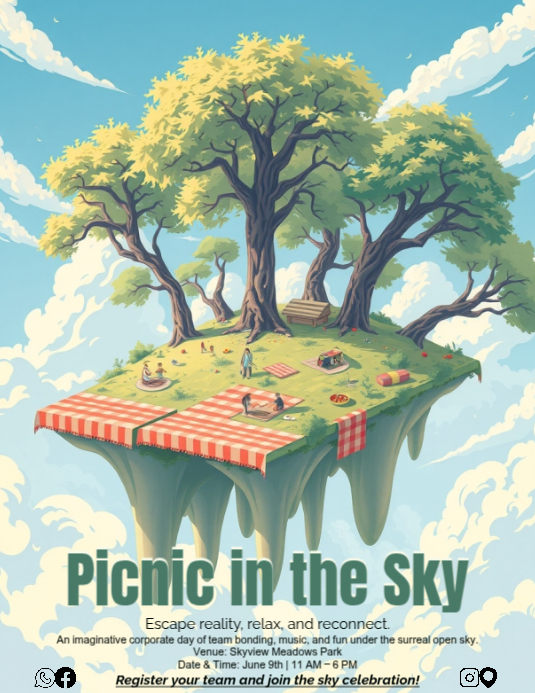 Company Picnic Flyer Template | Surreal Floating Island Design ...