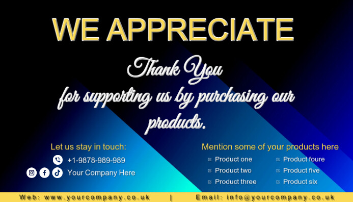 Complimentary we appreciate thank you card Template | PosterMyWall