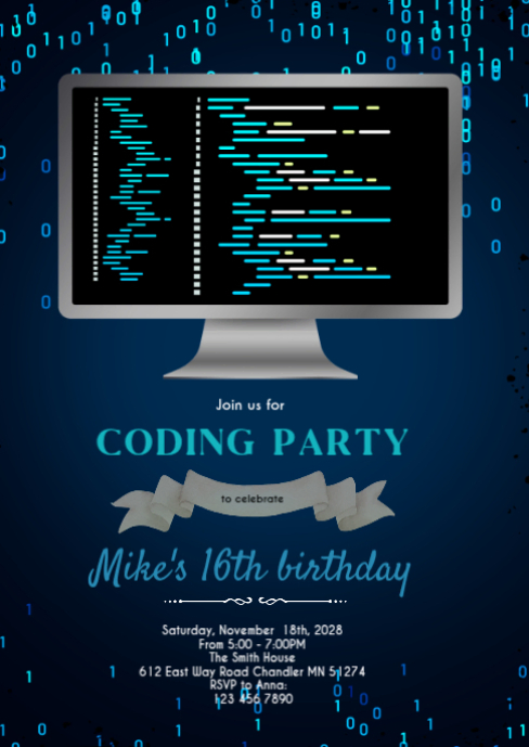 Computer Coding Party Birthday Invitation Modelo | PosterMyWall