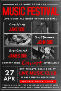 live music concert band event poster template black and white ...